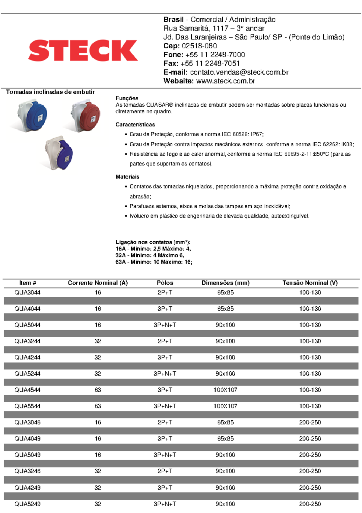 Fichas Steck inclinadas Quasar - Brasil - Comercial / Administração Rua ...