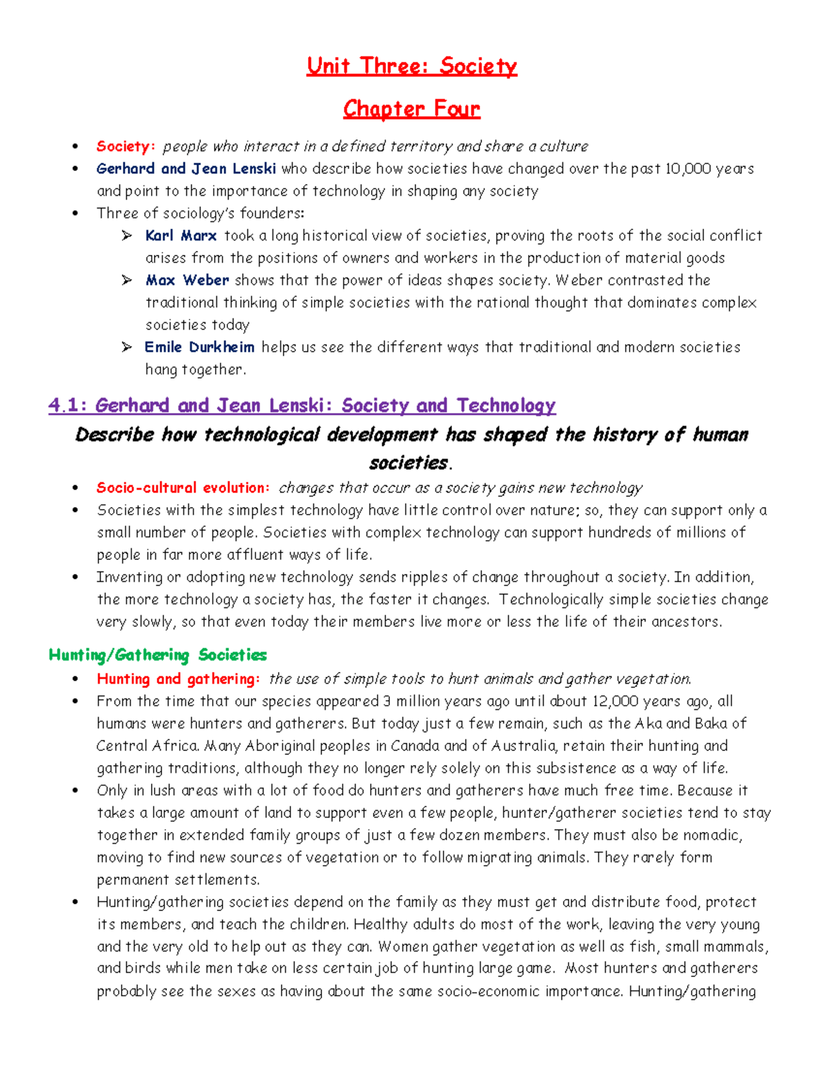 Unit Three - notes - Unit Three: Society Chapter Four Society: people ...
