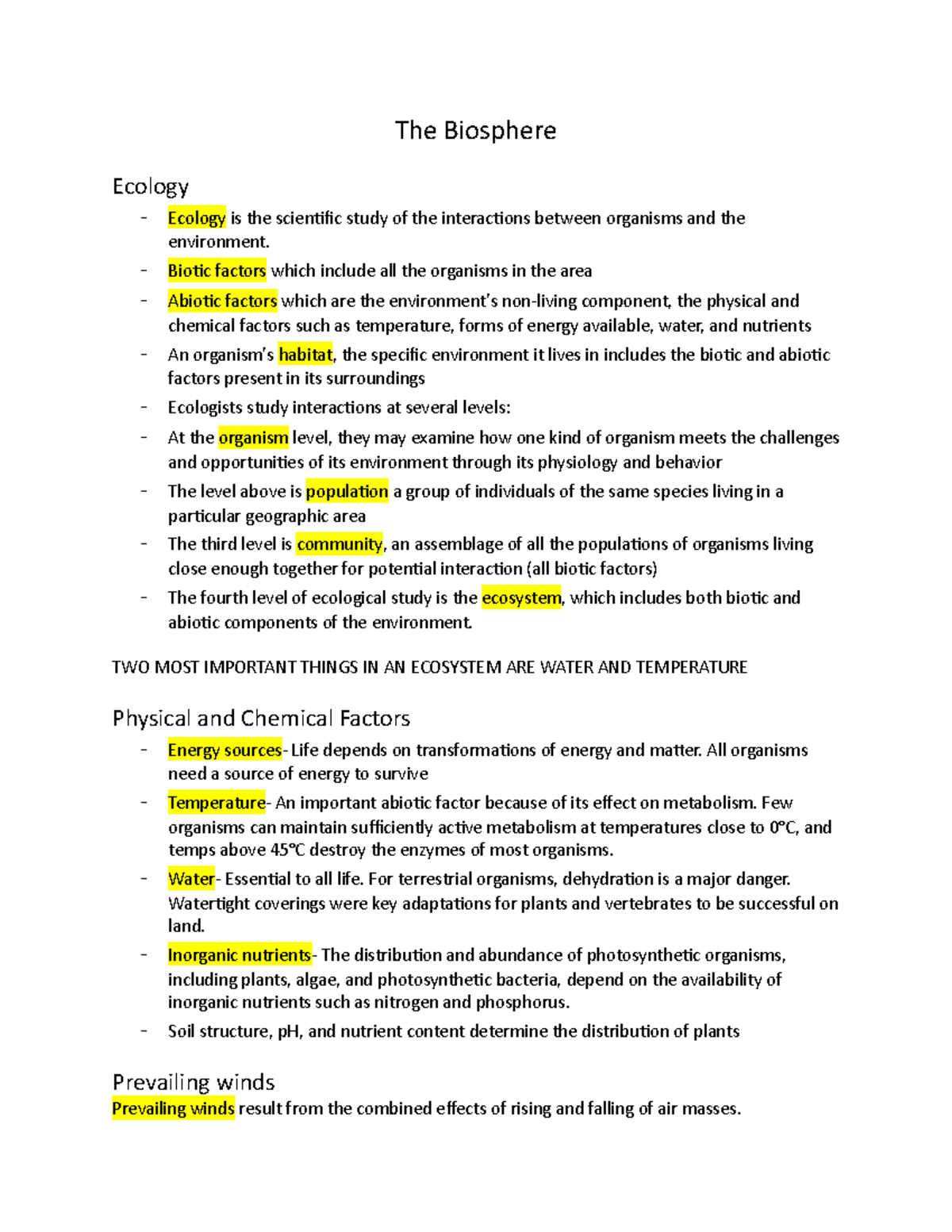 Bio 2 the biosphere - Lecture notes for James Corban - The Biosphere ...