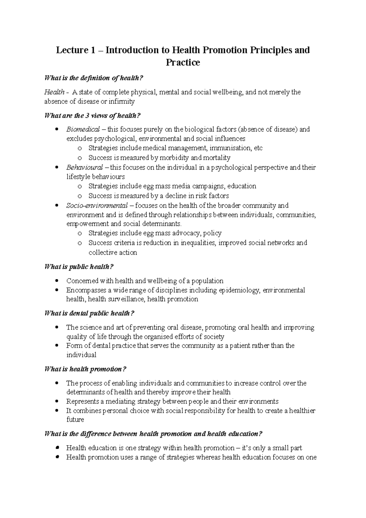 Introductory Lecture - Lecture 1 – Introduction to Health Promotion ...