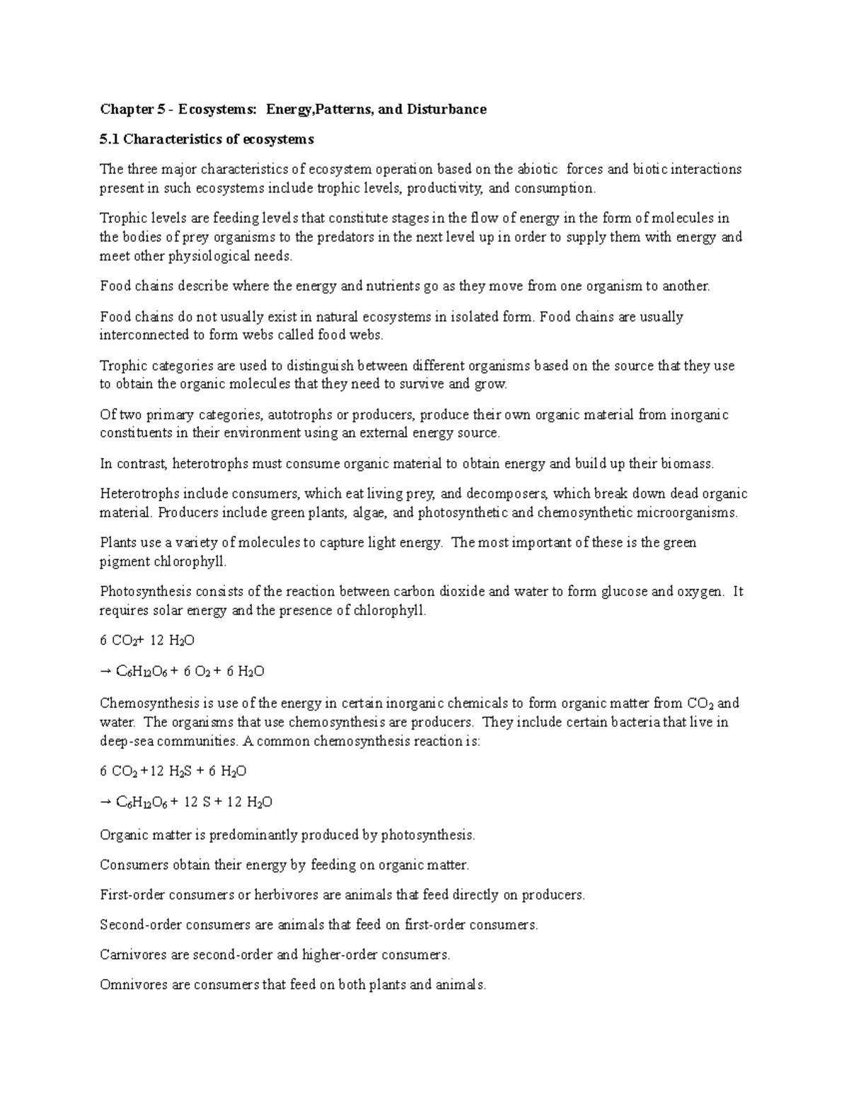 HSEV 101 - Chapter 5 - Notes - Chapter 5 - Ecosystems: Energy,Patterns ...