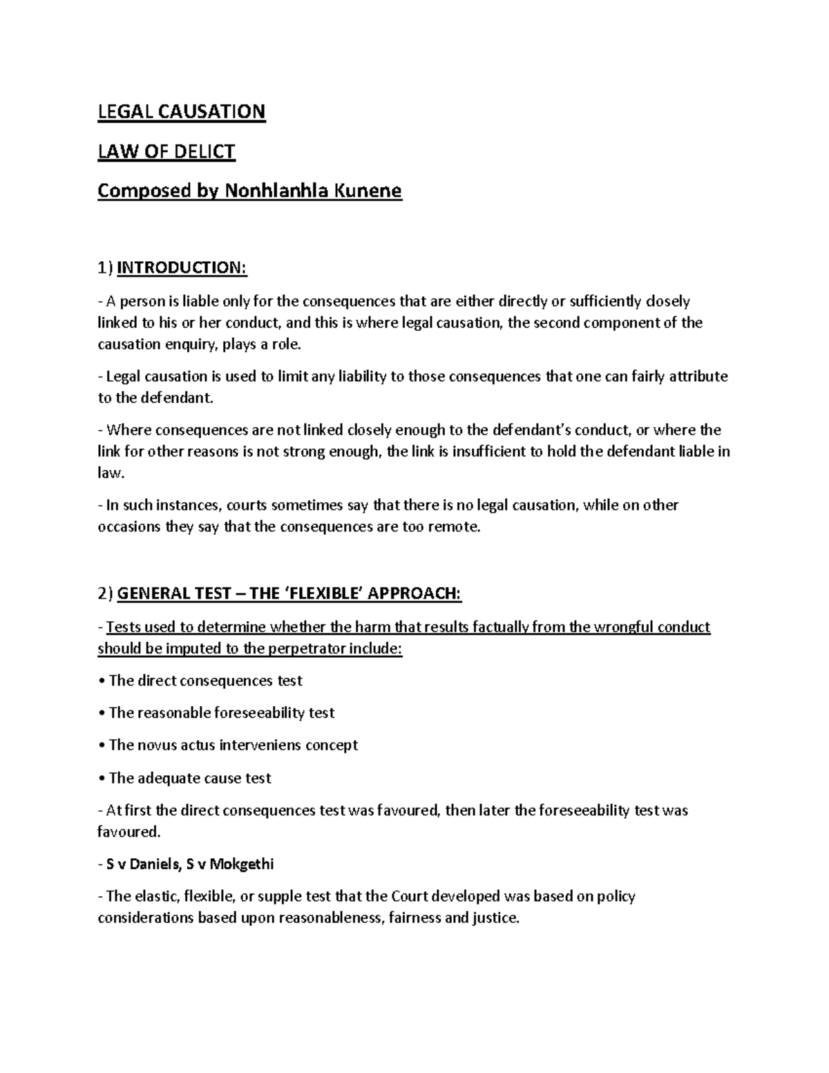Legal Causation - LEGAL CAUSATION LAW OF DELICT Composed by Nonhlanhla ...