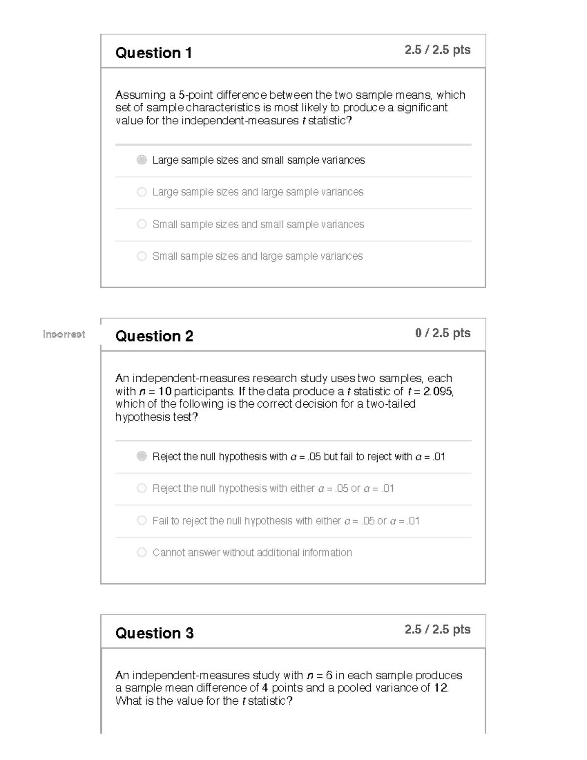 Quiz The t-Test for Two Independent Samples PSYC355 Statistics in ...