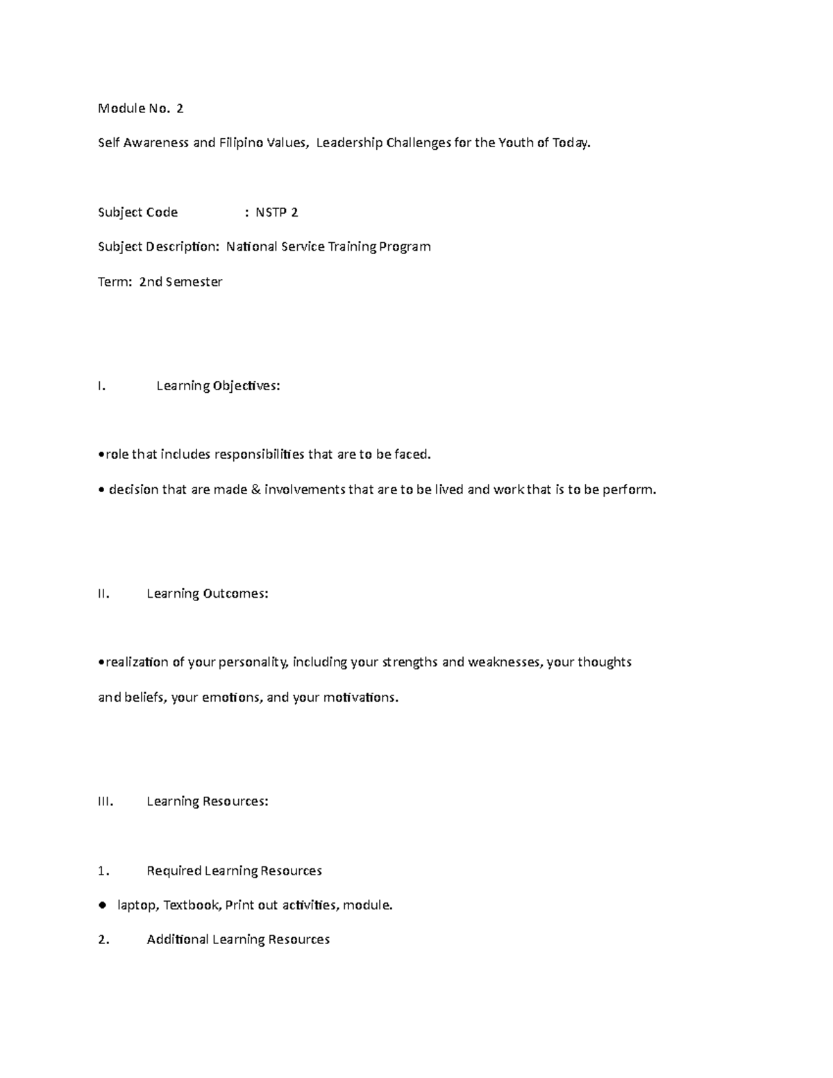 Chapter-1 - Lecture notes 1-2 - National Service Training Program 2 ...