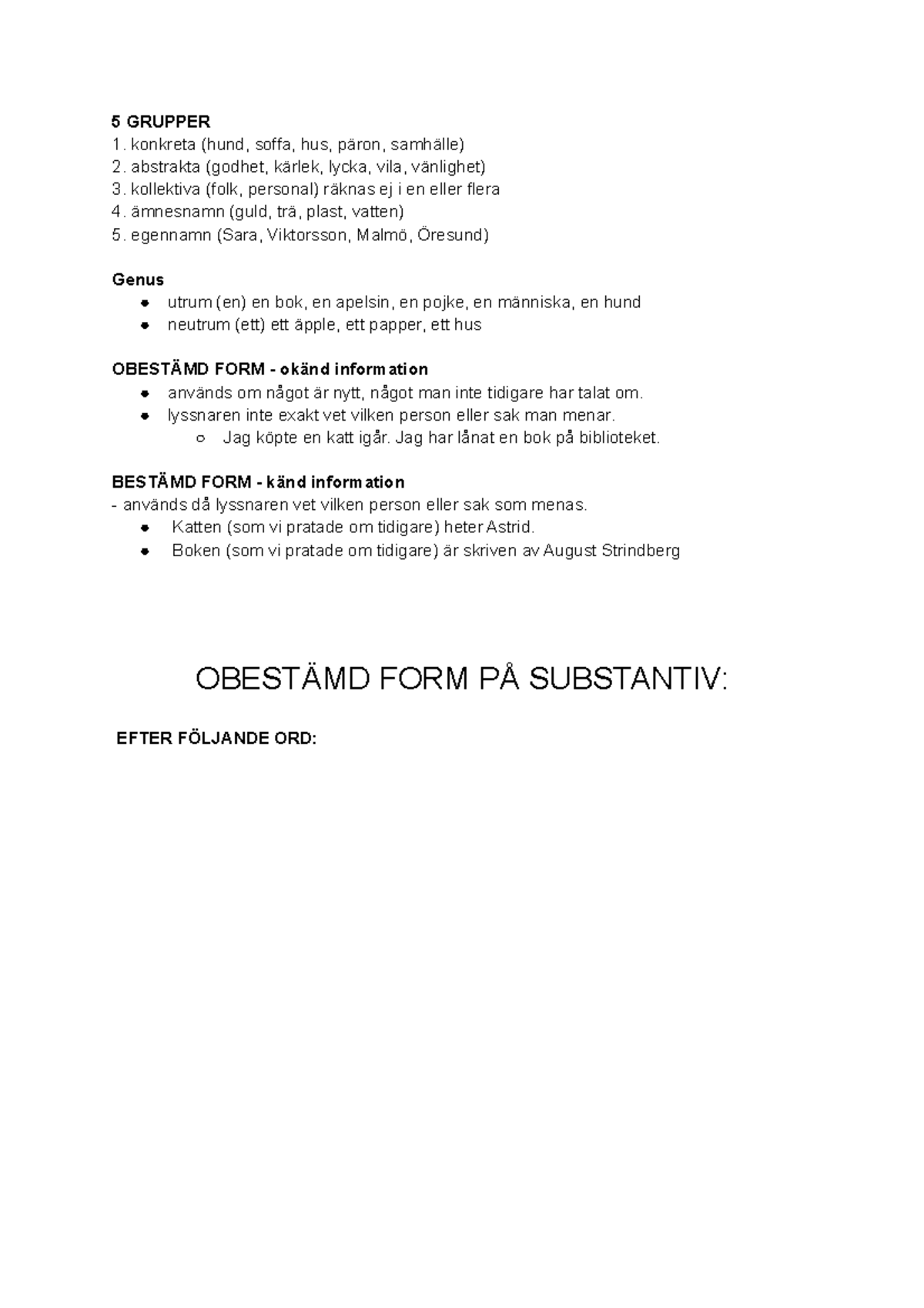 Grammatik 1 Substantiv - 5 GRUPPER konkreta (hund, soffa, hus, päron ...
