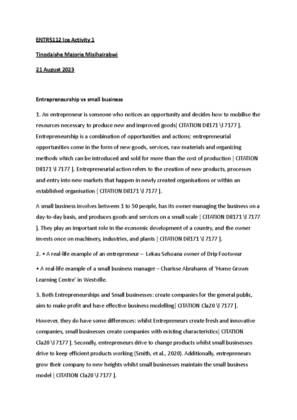 ENTR5112 2023 Ice Task Activity 1 - ENTR5112 Ice Activity 1 Tinodaishe ...