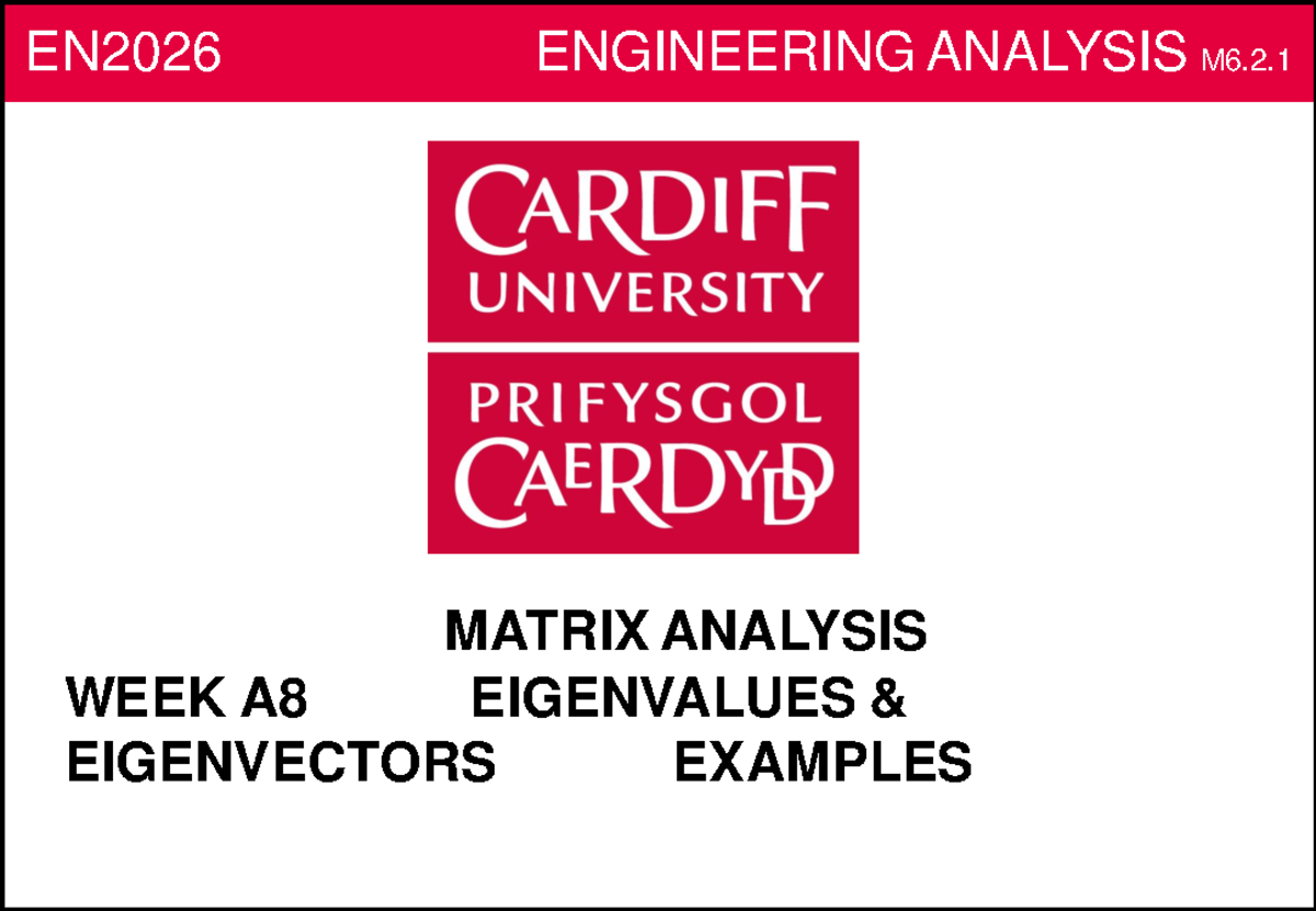 Tutorial Matrix analysis M6 - WEEK A8 MATRIX ANALYSISEIGENVALUES ...
