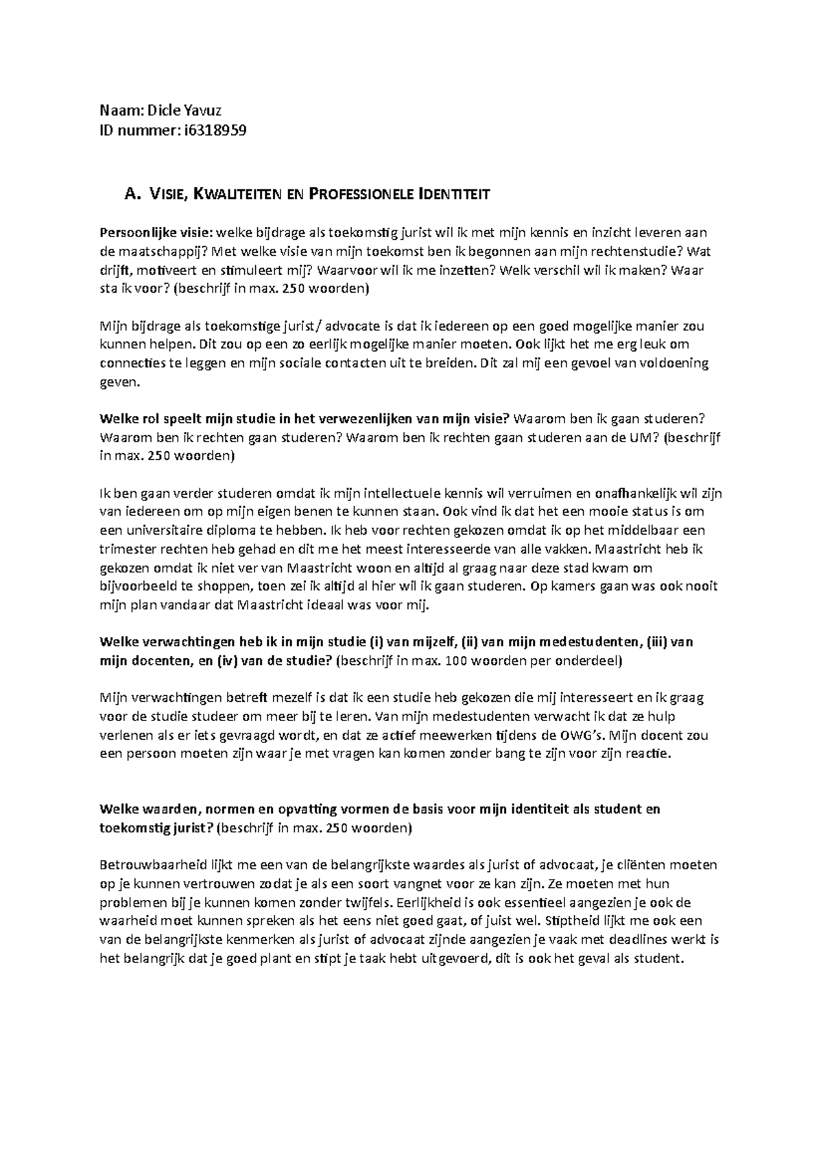 Sjabloon - Persoonlijk Ontwikkelplan - Naam: Dicle Yavuz ID nummer: i A ...