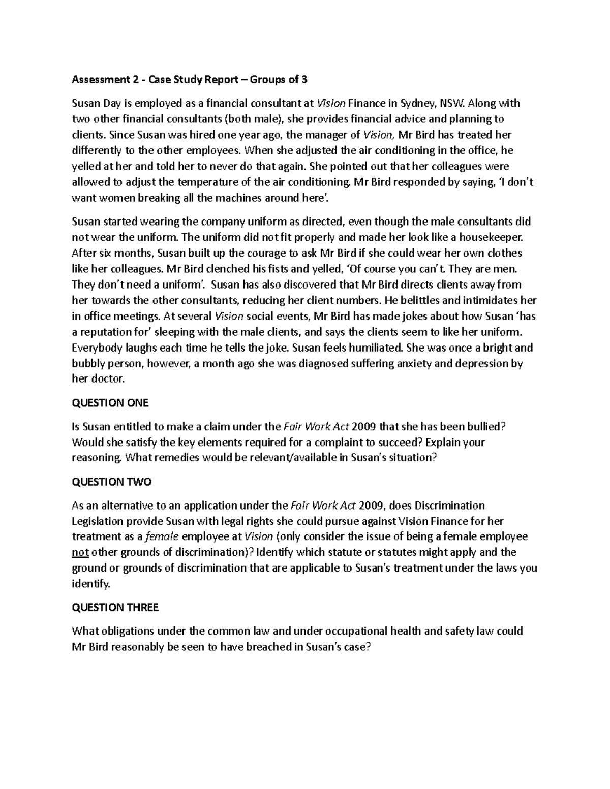 Assessment 2 - Case Study Report - Assessment 2 - Case Study Report ...