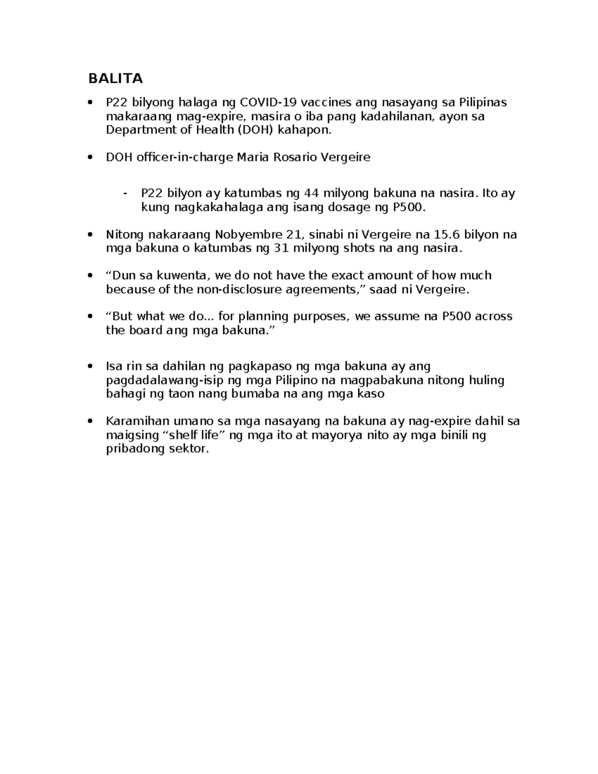 Balita - Noted - BALITA P22 bilyong halaga ng COVID-19 vaccines ang ...