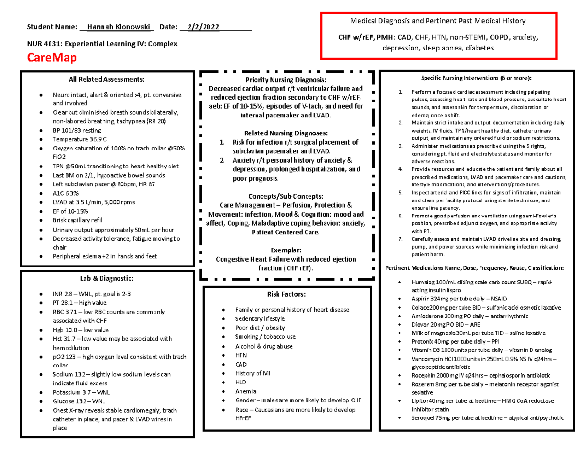 Care map #2 - patient care map and exemplar - NUR 4031 - Studocu