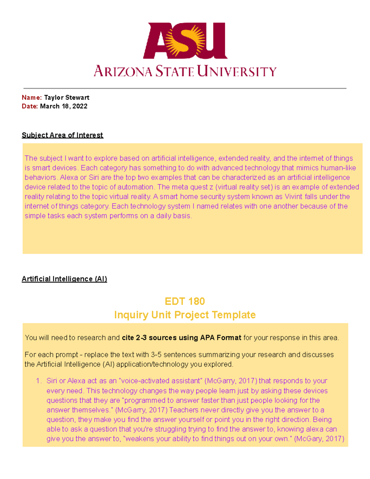 M1 Inquiry Unit Project Template - Name:Taylor Stewart Date:March 18 ...