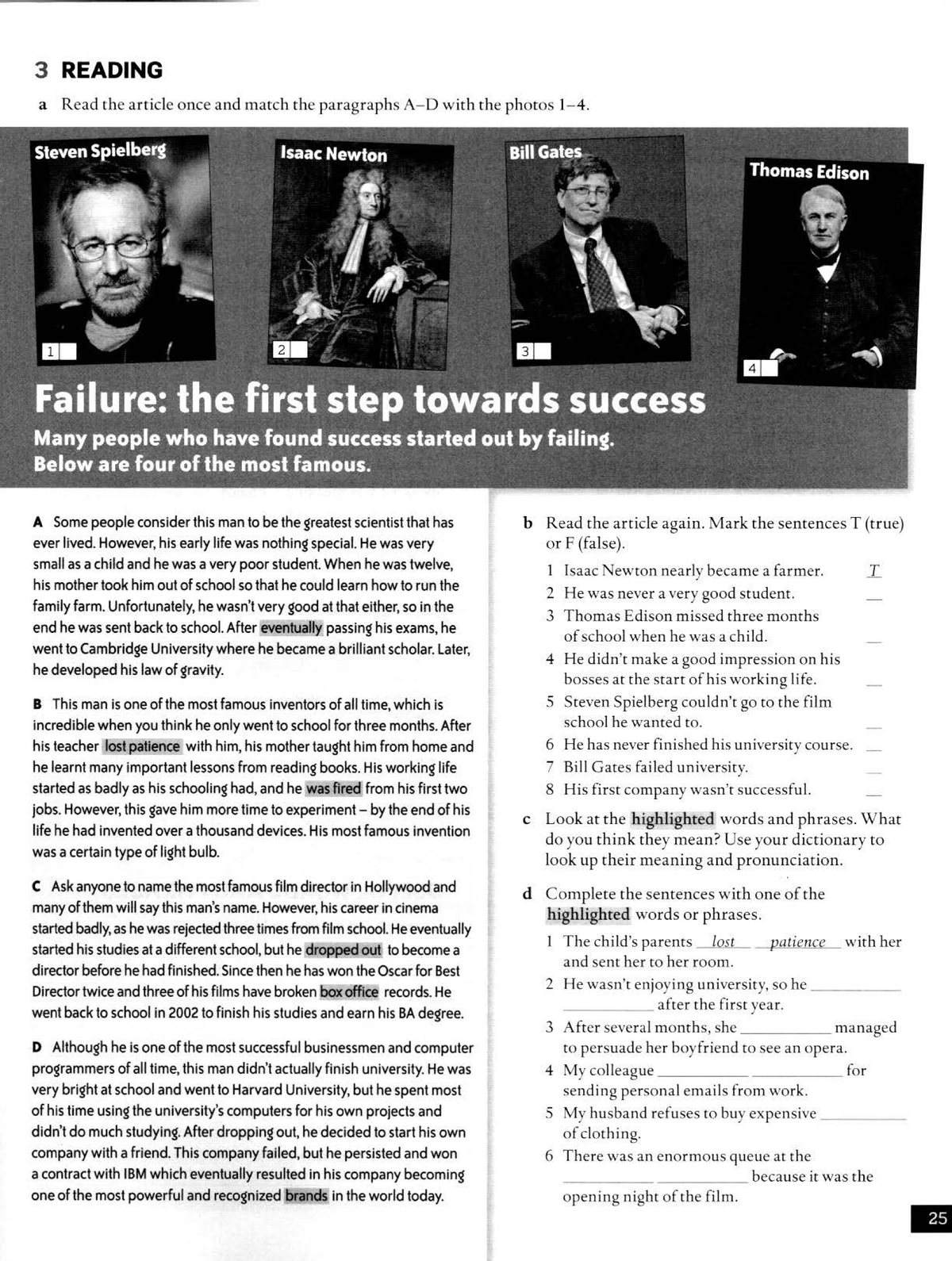 Success - English - 3 READING a Read the article once and match the ...