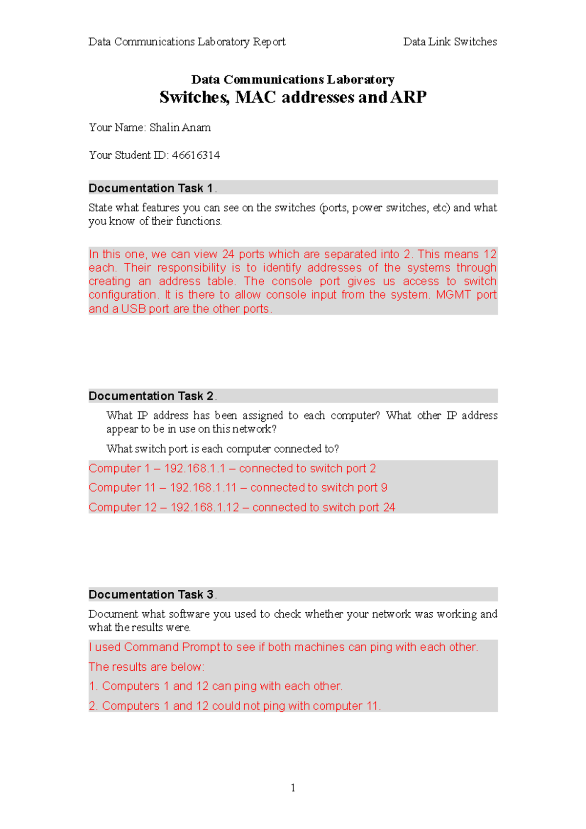Practical Data Link Switches Pt Documentation Template Data Communications Laboratory