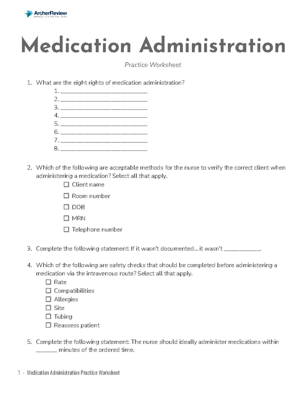 6.Medication Administration worksheet - Medication Administration ...