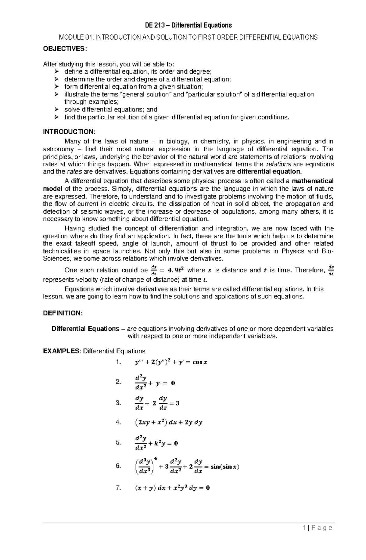 Introduction to Differential Equations - MODULE 01: INTRODUCTION AND ...