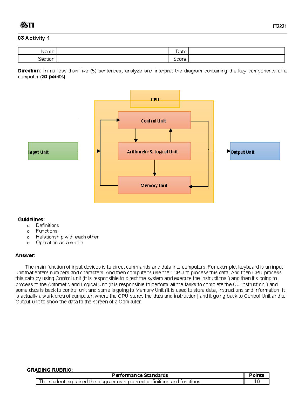 03 Activity 1 - dvjhdsfbksjbdvd - Control Unit Arithmetic & Logical ...