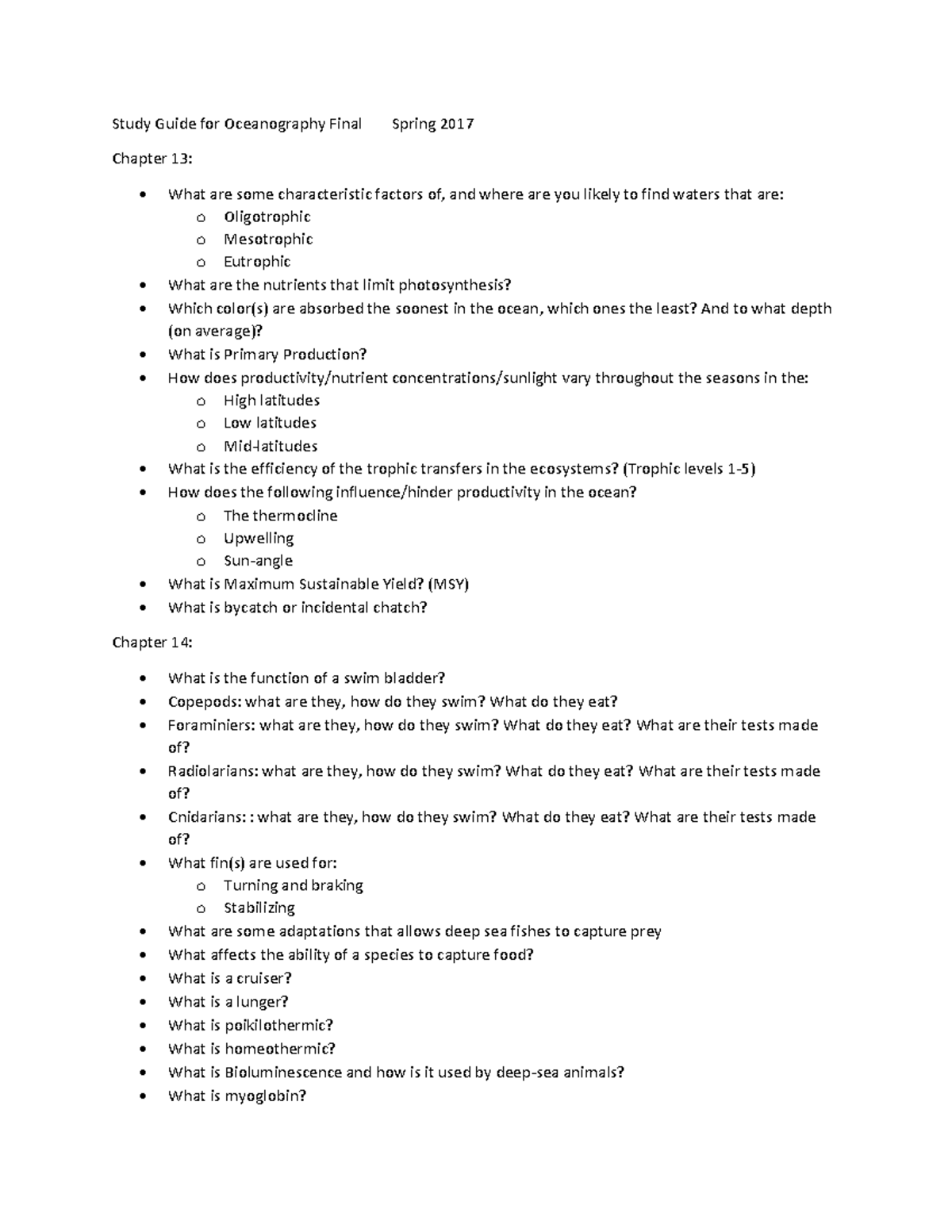 Final Exam Review - Notes - Study Guide for Oceanography Final Spring ...
