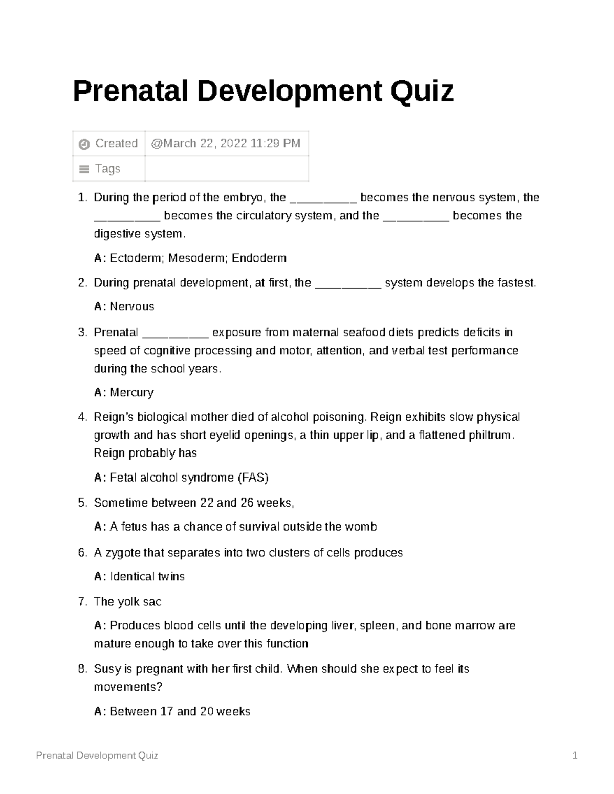 Prenatal Development Quiz - A: Ectoderm; Mesoderm; Endoderm During ...