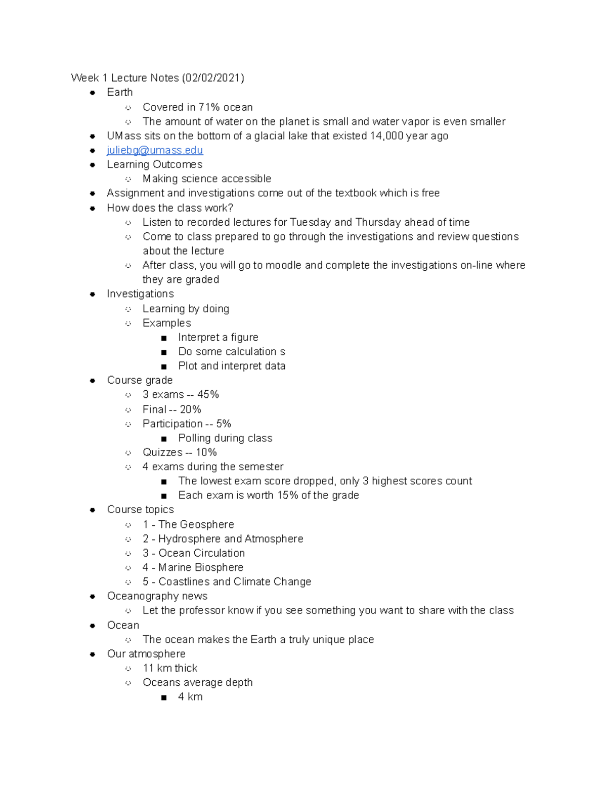 Oceanography Lecture Notes - Week 1 Lecture Notes (02/02/2021) Earth ...