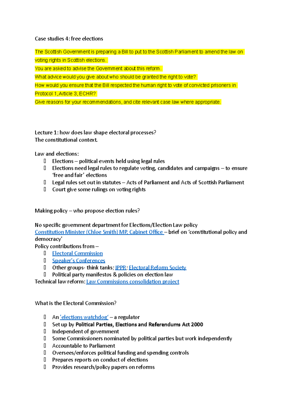 Case studies 4 - free elections notes - Case studies 4: free elections ...