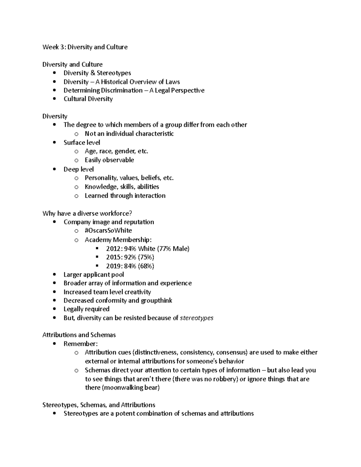 Week 3- Diveristy and Culture - Week 3: Diversity and Culture Diversity ...