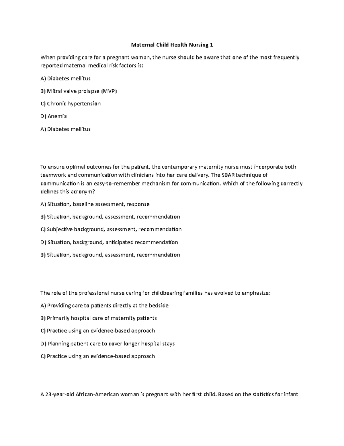 Maternal Child Health Nursing 1 - The SBAR technique of communication ...