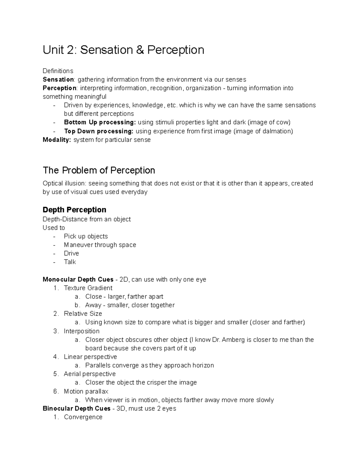 Unit 2 - Sensation and Perception - Unit 2: Sensation & Perception ...