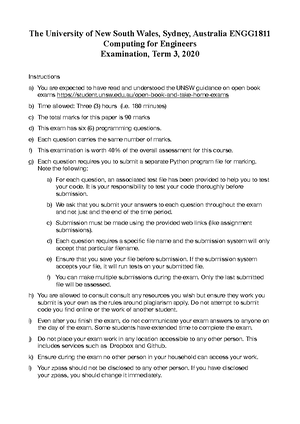 ENGG1811 - UNSW Sydney - Computing for Engineers - Studocu