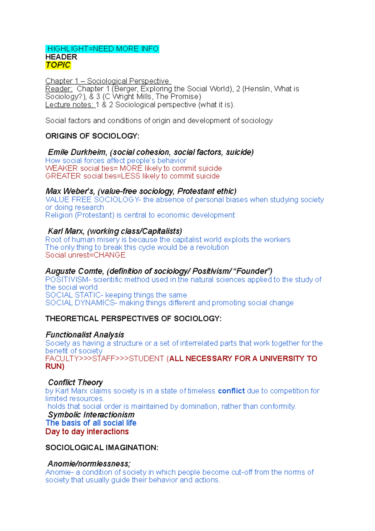 SOC101 Studyguide - Study Guide for the class. - MORE INFO HEADER TOPIC ...