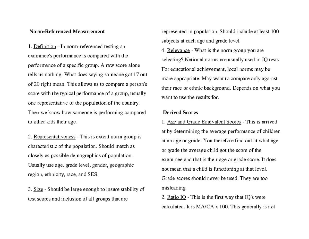 Norm - LECTURE NOTES - Norm-Referenced Measurement Definition - In norm ...
