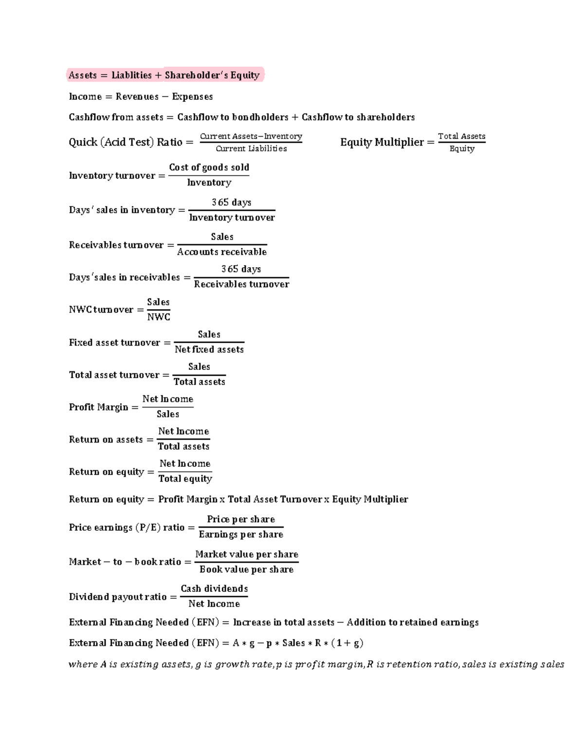 2310 Sample Formula Sheet Midterm Fall 2018 Warning Tt Undefined Function 32 Warning