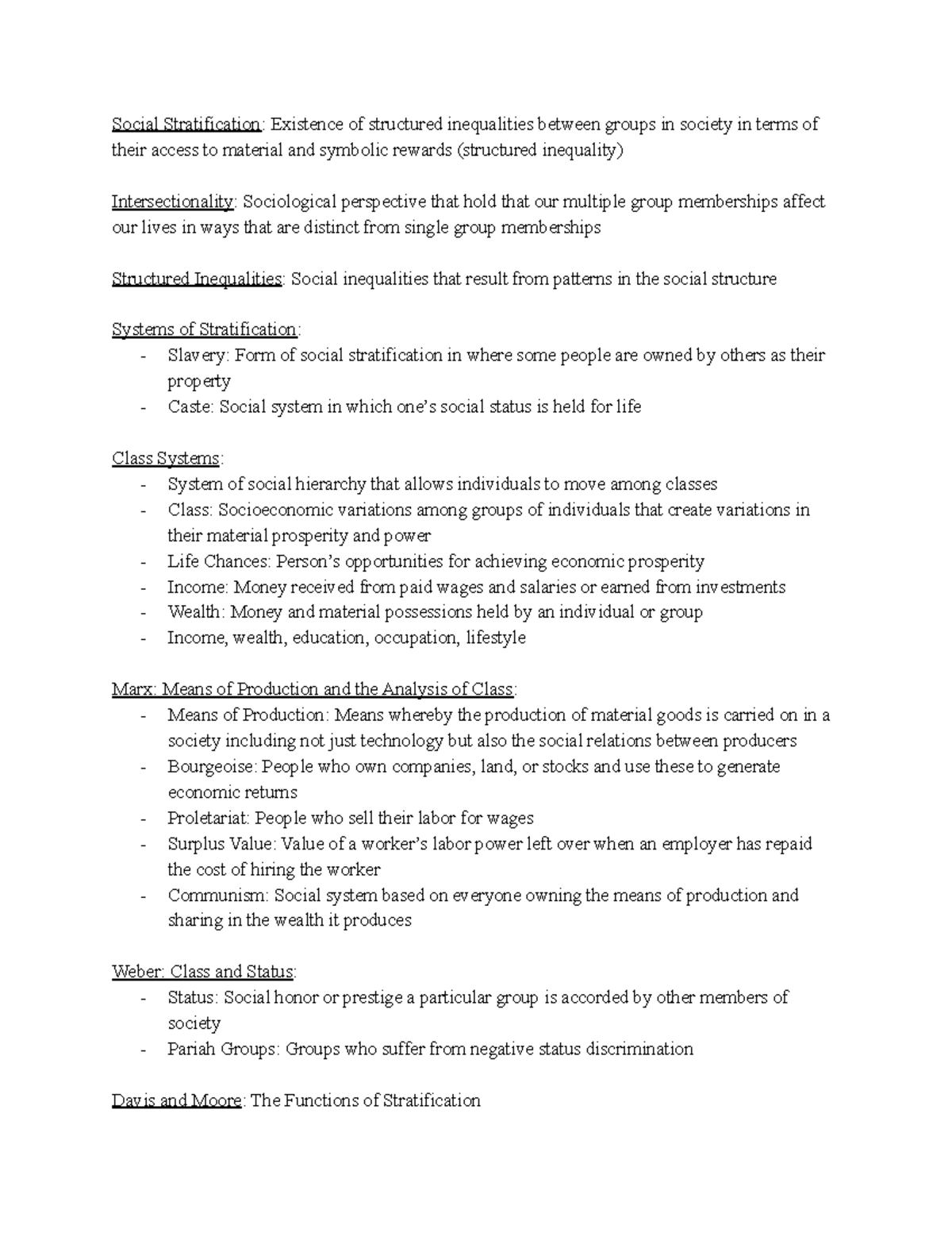 SOC200 Chapter 8 Notes - Social Stratification: Existence of structured ...