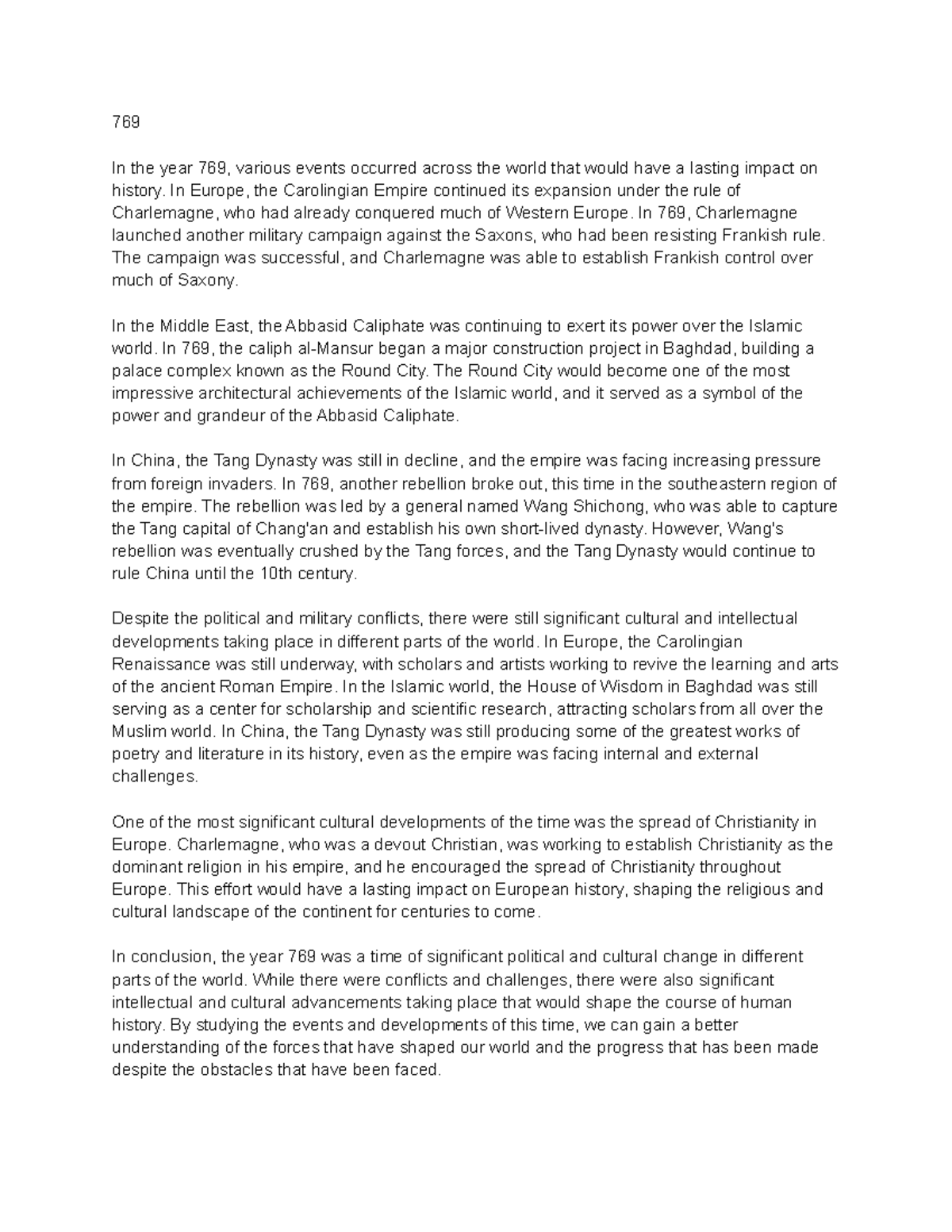 703 (56) - Facts - 769 In the year 769, various events occurred across ...