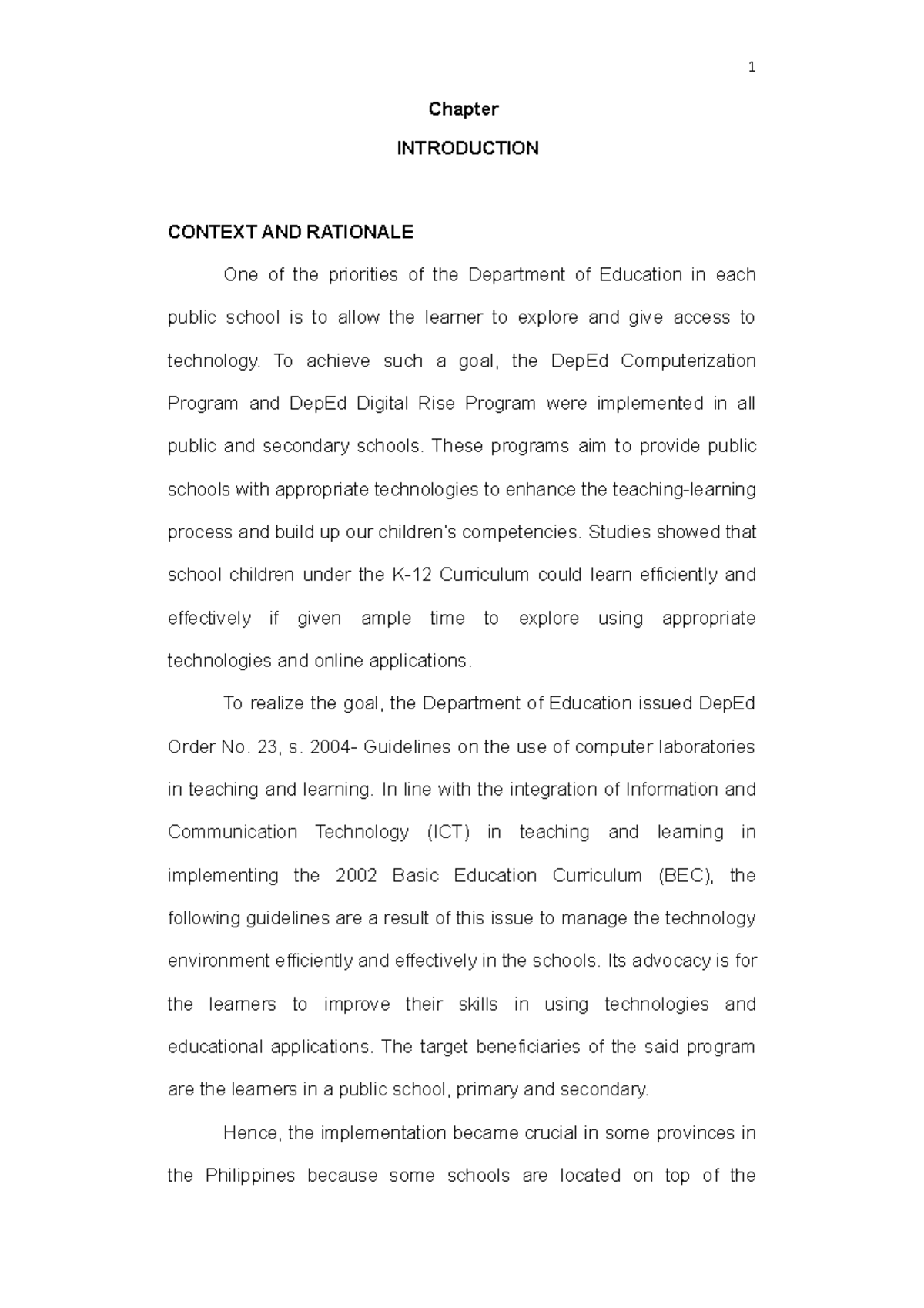 Context-AND- Rationale - 1 Chapter INTRODUCTION CONTEXT AND RATIONALE ...