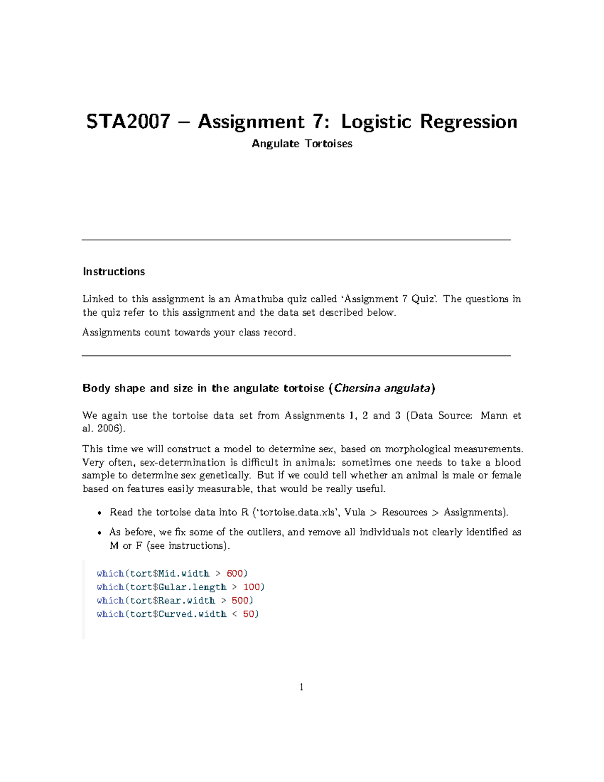 Assignment 7 Logistic Regression - STA2007 – Assignment 7: Logistic Regression Angulate ...