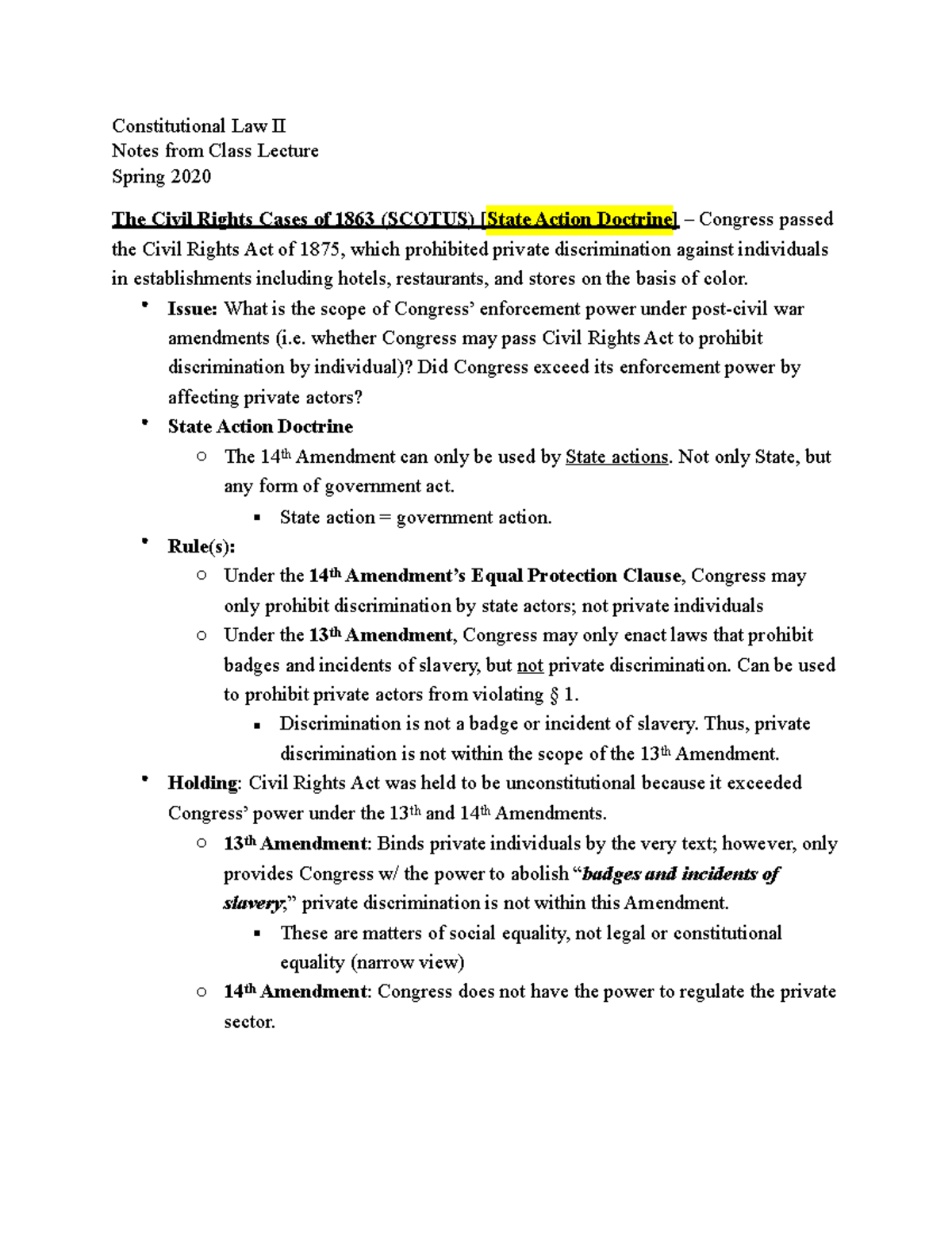 The Civil Rights Cases of 1863 ( Scotus) [State Action Doctrine ...
