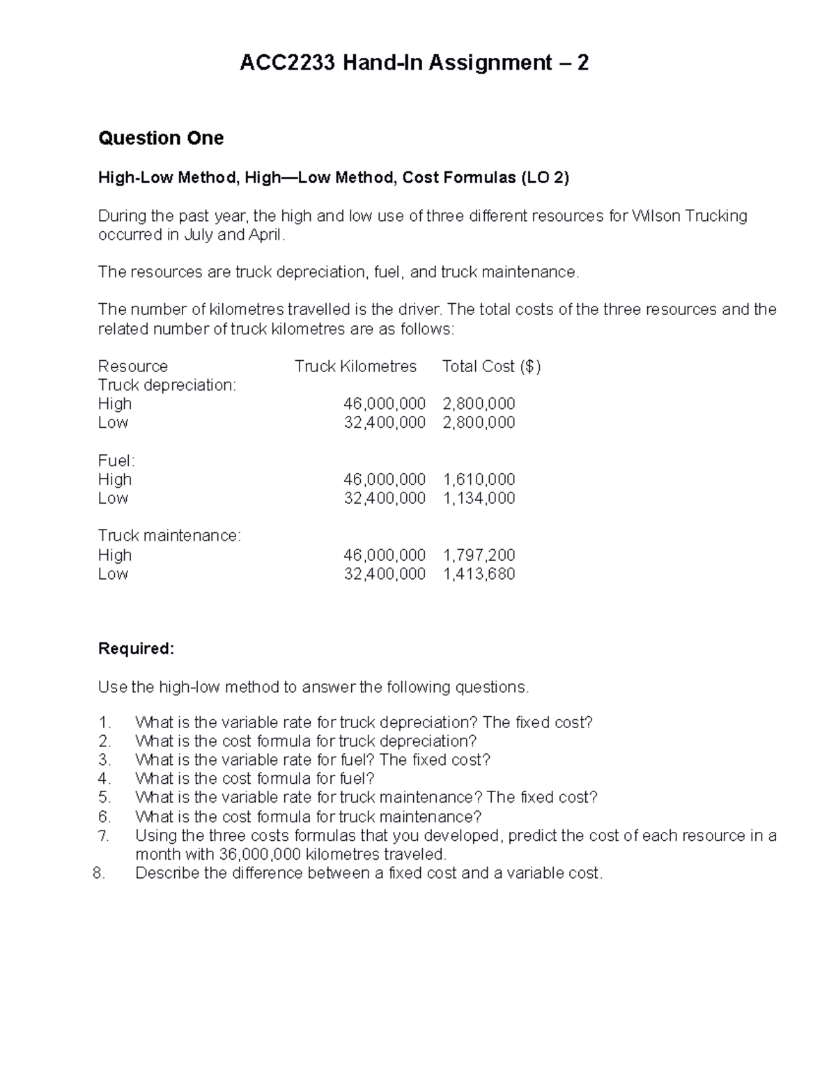 Hand-In Assignment 2 Questions - ACC2233 Hand-In Assignment – 2 ...