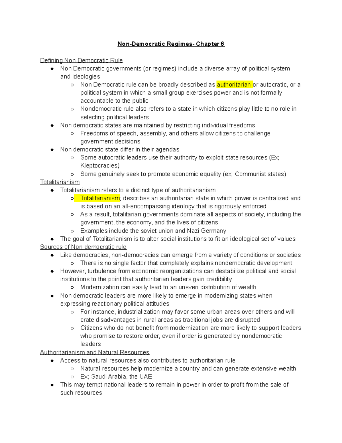 Chapter 6 - Non-Democratic Regimes- Chapter 6 Defining Non Democratic ...