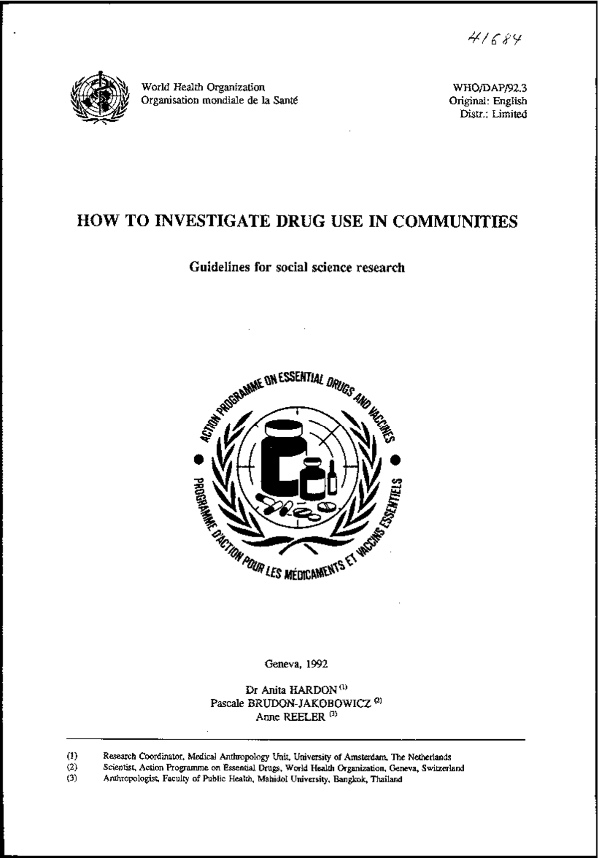 WHO DAP 92.3 How to investigate drug use in communities - Fundamentals ...