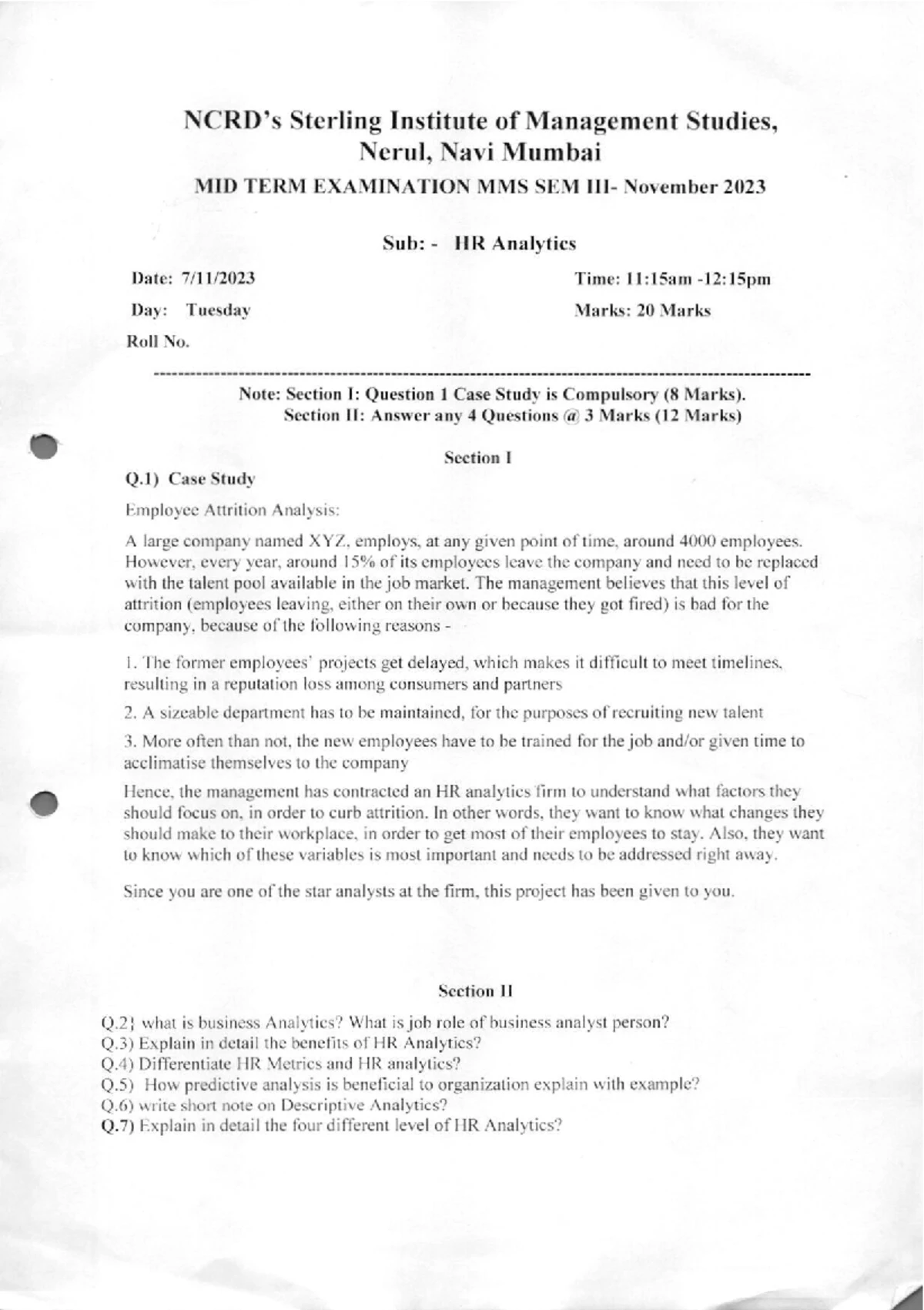 MMS Que. Paper Sem-III 2024 - Sterling Institute of Management Studies ...