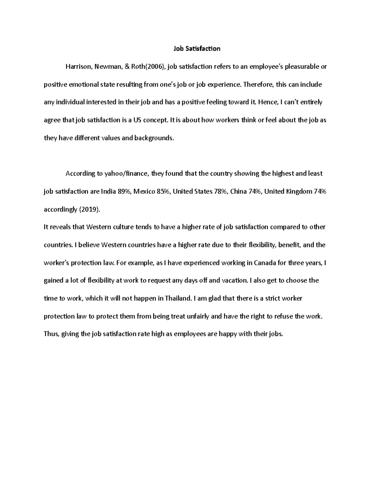 Job Satisfaction - This is a mini weekly assignment - Job Satisfaction ...