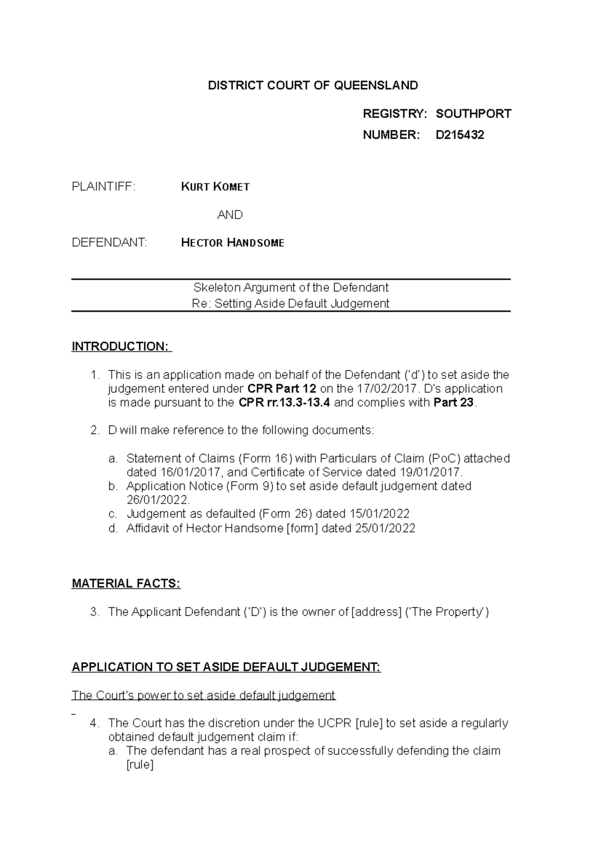 Skeleton Submission template for moot - DISTRICT COURT OF QUEENSLAND ...