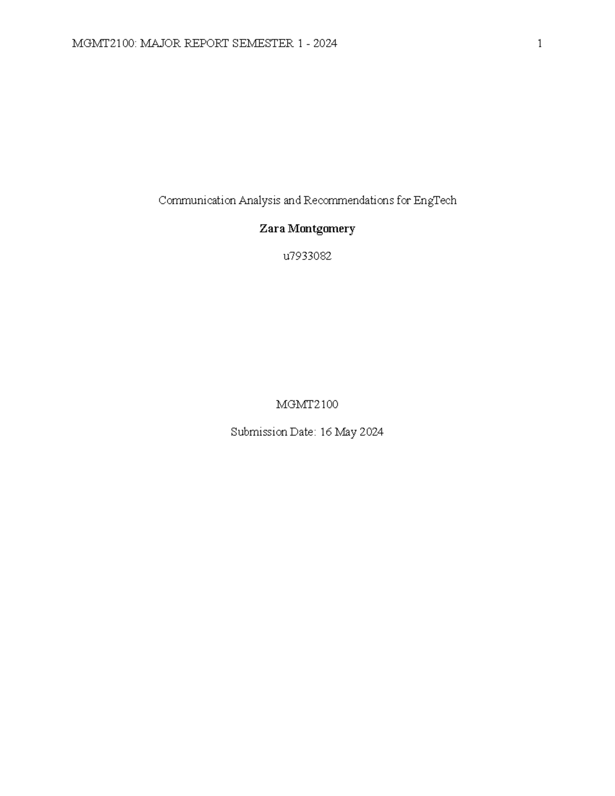 Major Report Business Comms - Communication Analysis and ...