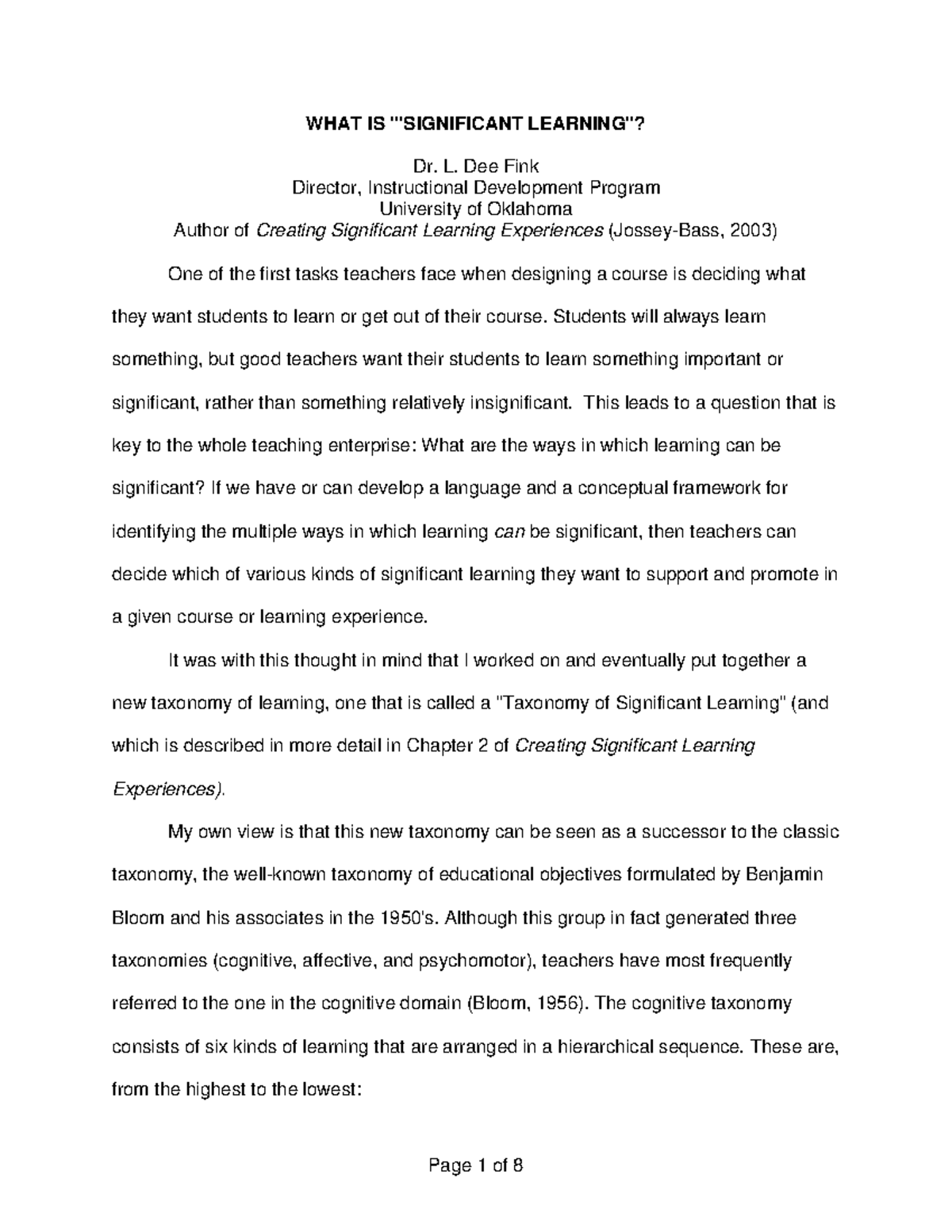 Facultycenter Significant Learning - WHAT IS '''SIGNIFICANT LEARNING ...