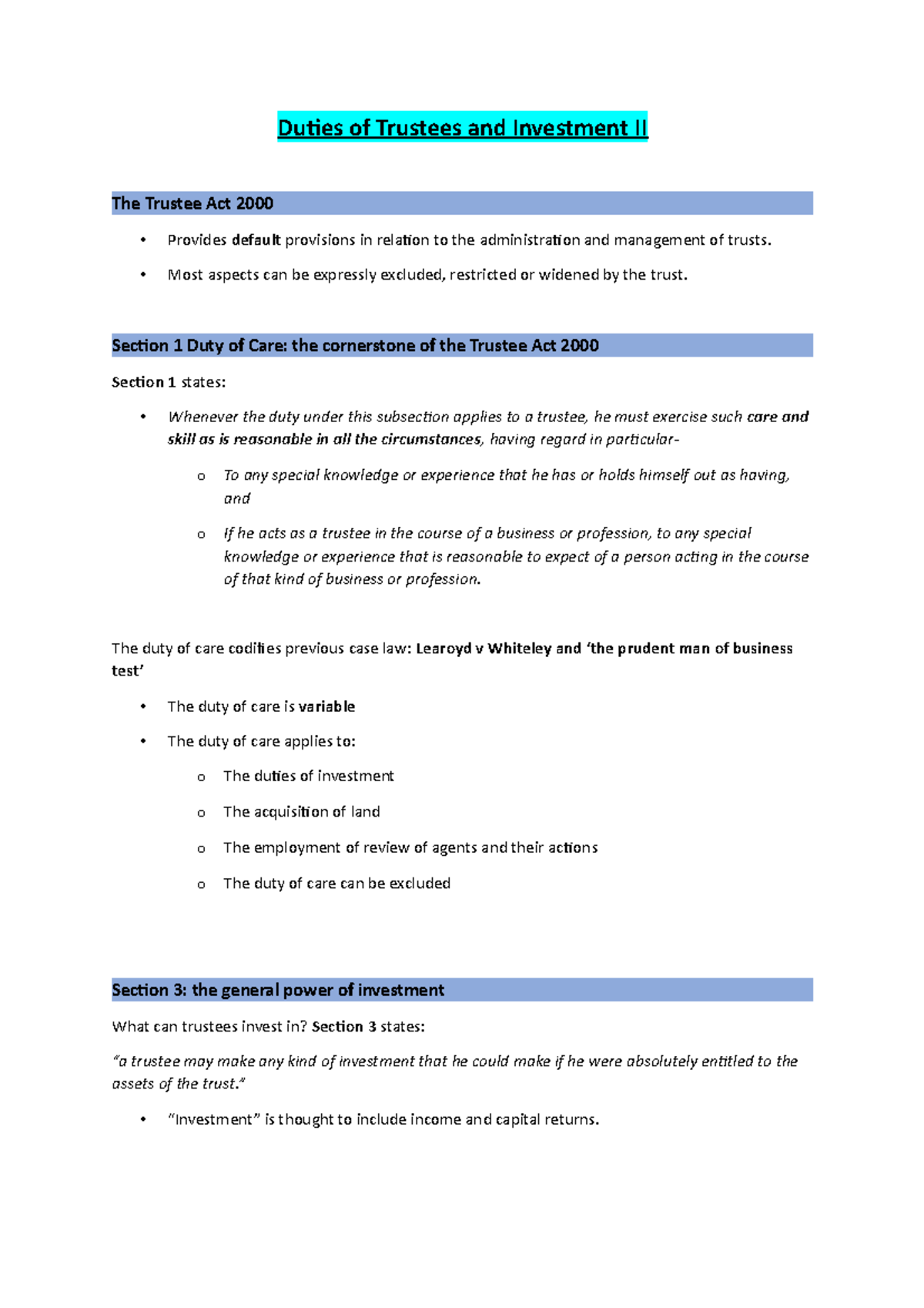 Duties of trustees II - Duties of Trustees and Investment II The Trustee Act 2000 Provides ...