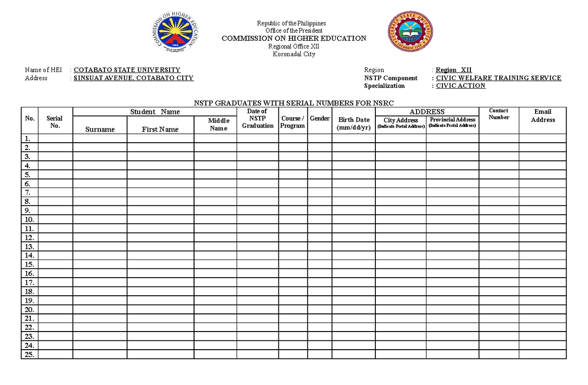 CSU-CWTS-CHED- Student- Profile - Republic of the Philippines Office of ...