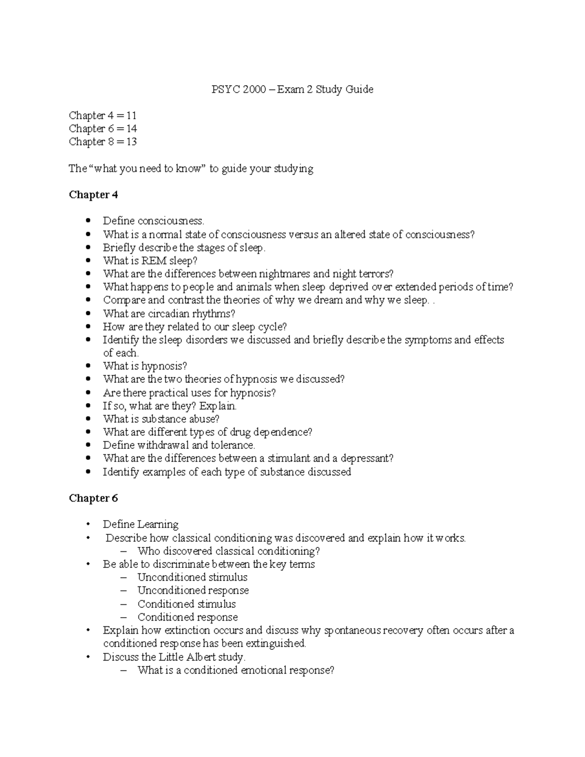 Exam 2 Study Guide - PSYC 2000 – Exam 2 Study Guide Chapter 4 = 11 ...