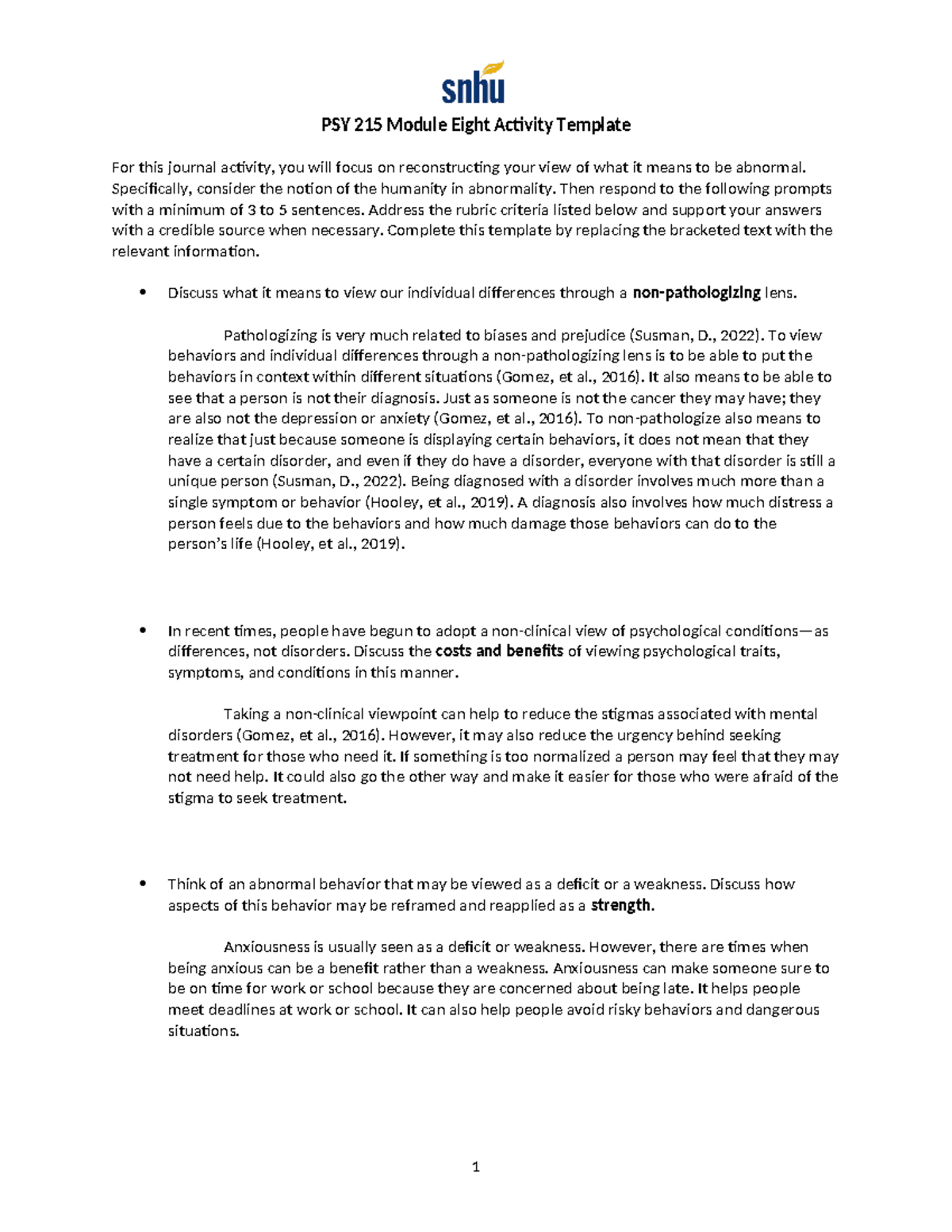 PSY 215 Module Eight Activity Template - PSY 215 Module Eight Activity ...