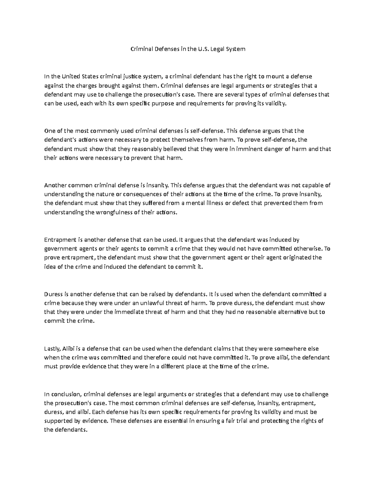 Criminal Defenses in the U - Legal System In the United States criminal ...